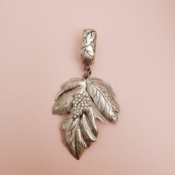 Vintage | Jewelry | Vintage 97s Large Silver Rhinestone Leaf Pendant ...